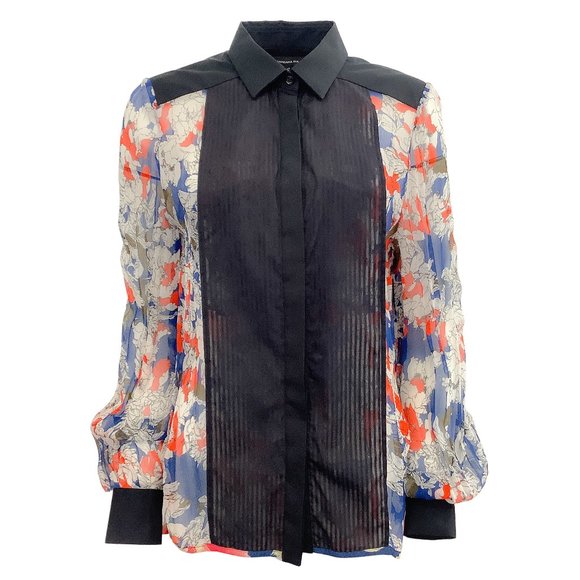 Barbara Bui | Tops | Barbara Bui Black Multi Floral Pleated Front ...